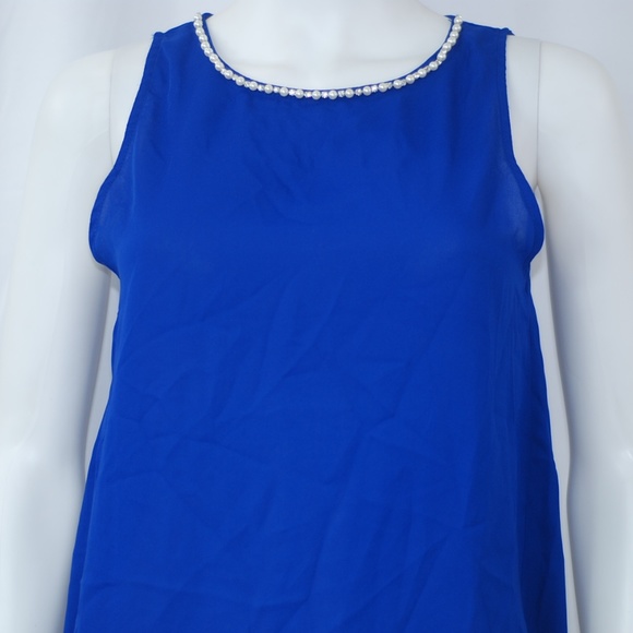 Tops | Nwt Royal Blue Pearl Tank Blouse Sz S | Poshmark